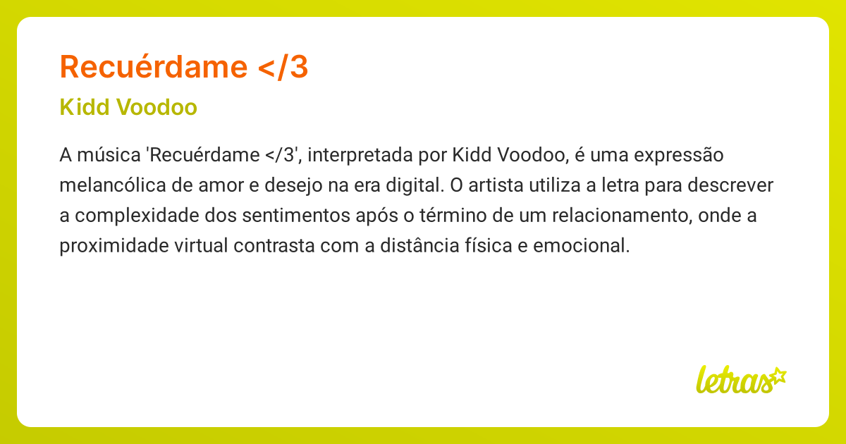 Significado da música RECUÉRDAME
