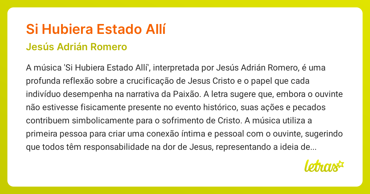 Significado da música SI HUBIERA ESTADO ALLÍ (Jesús Adrián Romero ...