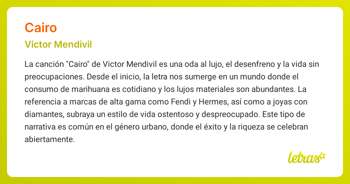 Significado de la canción CAIRO (Victor Mendivil) - LETRAS.COM