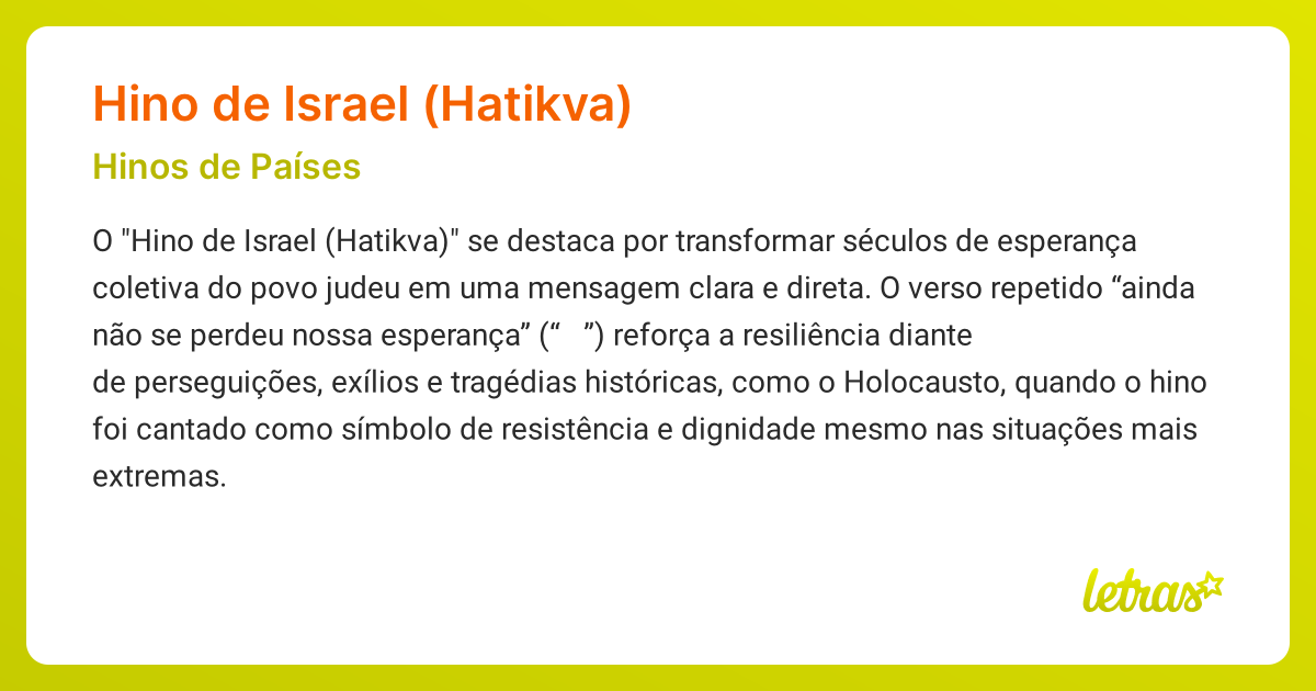 Significado da música HINO DE ISRAEL (HATIKVA) (Hinos de Países ...