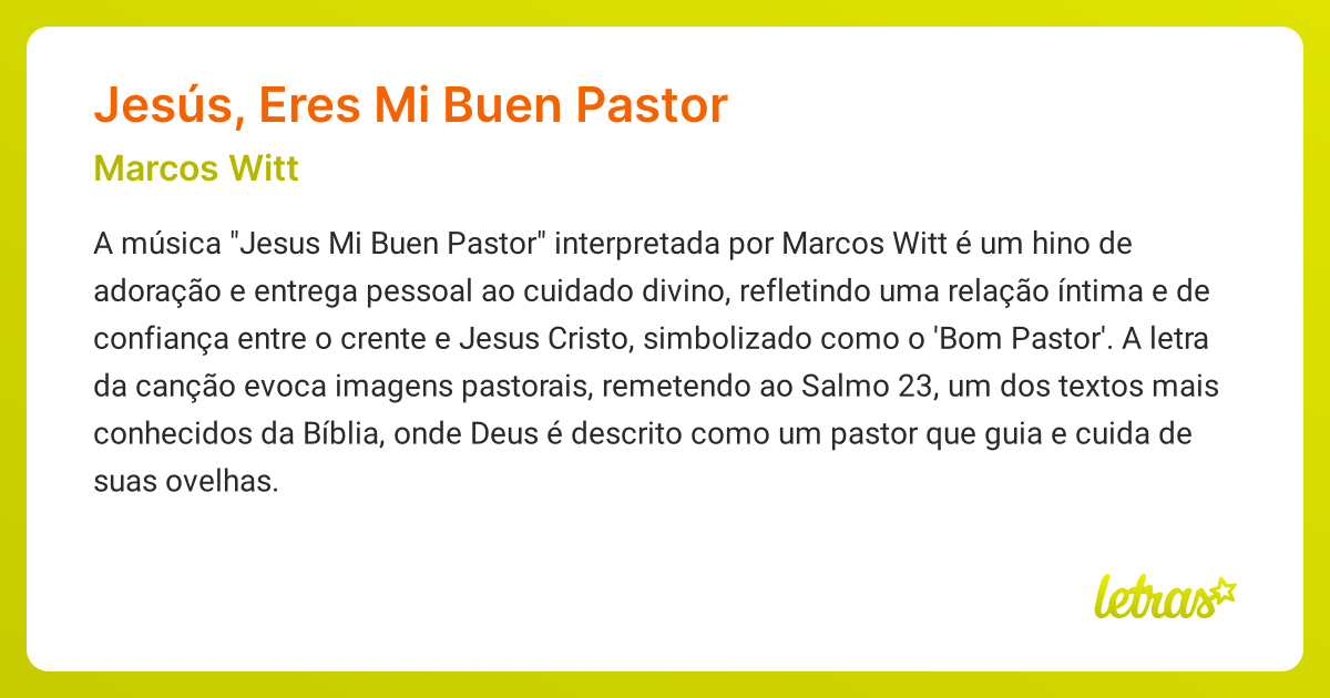 Significado da música JESÚS, ERES MI BUEN PASTOR (Marcos Witt) - LETRAS ...