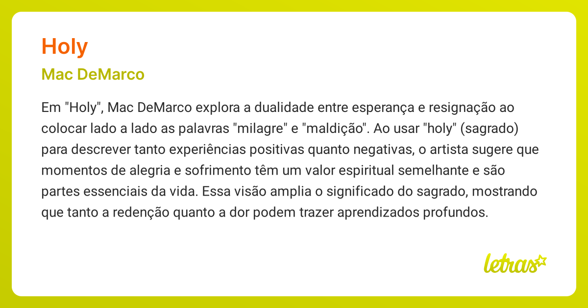 Significado da música HOLY (Mac DeMarco) - LETRAS.MUS.BR
