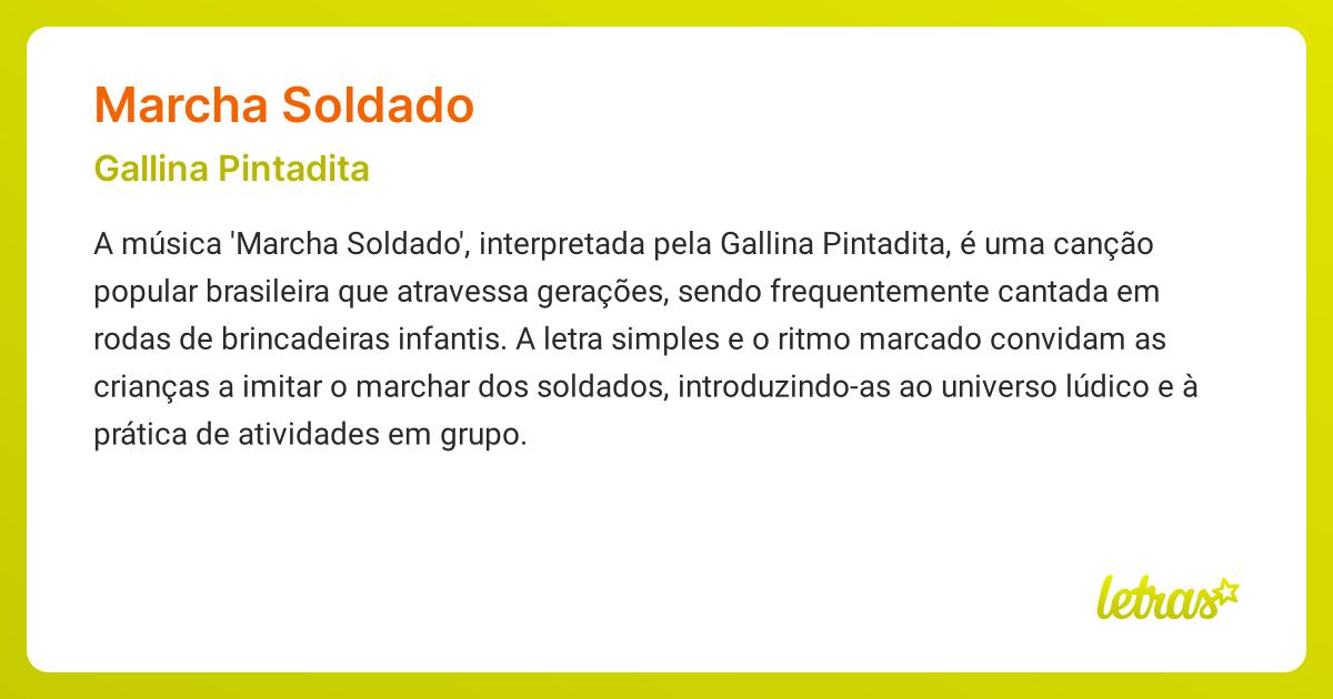 Significado da música MARCHA SOLDADO (Gallina Pintadita) - LETRAS.MUS.BR