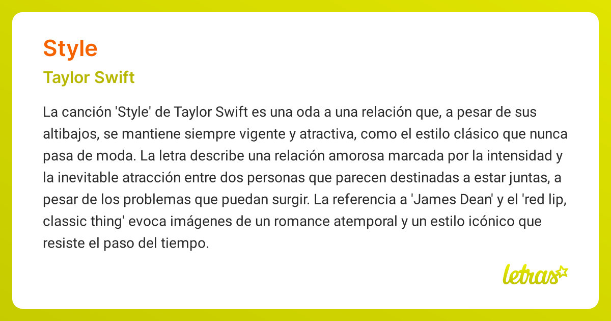 Significado de la canción STYLE (Taylor Swift) - LETRAS.COM
