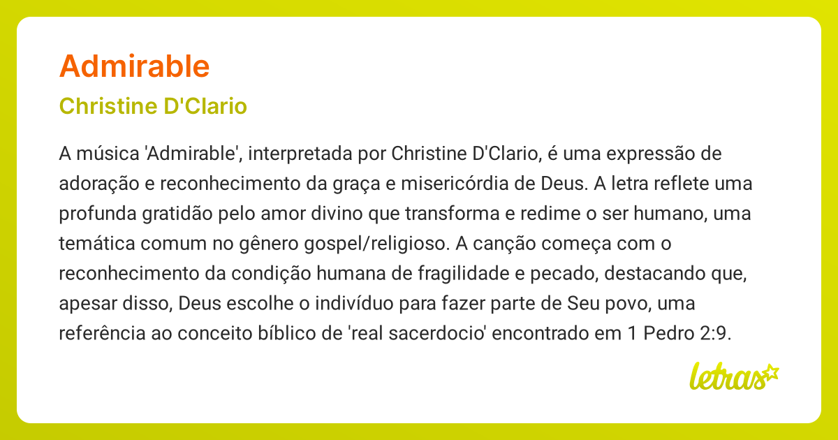 Significado da música ADMIRABLE (Christine D'Clario) - LETRAS.MUS.BR