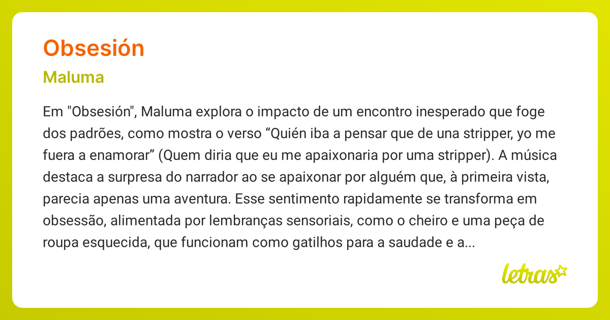 Significado da música OBSESIÓN (Maluma) - LETRAS.MUS.BR