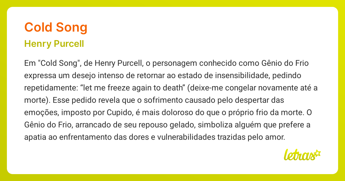 Significado da música COLD SONG (Henry Purcell) - LETRAS.MUS.BR