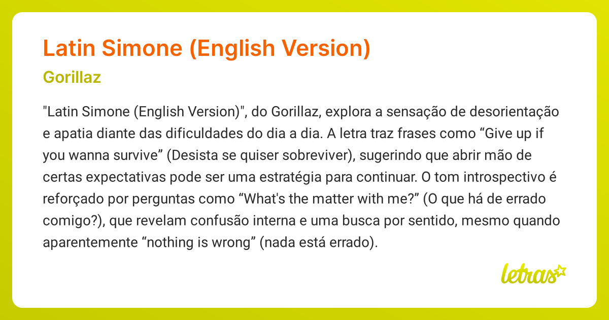 Significado da música LATIN SIMONE (ENGLISH VERSION) (Gorillaz ...