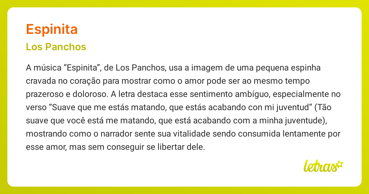 Significado da música ESPINITA (Los Panchos) - LETRAS.MUS.BR