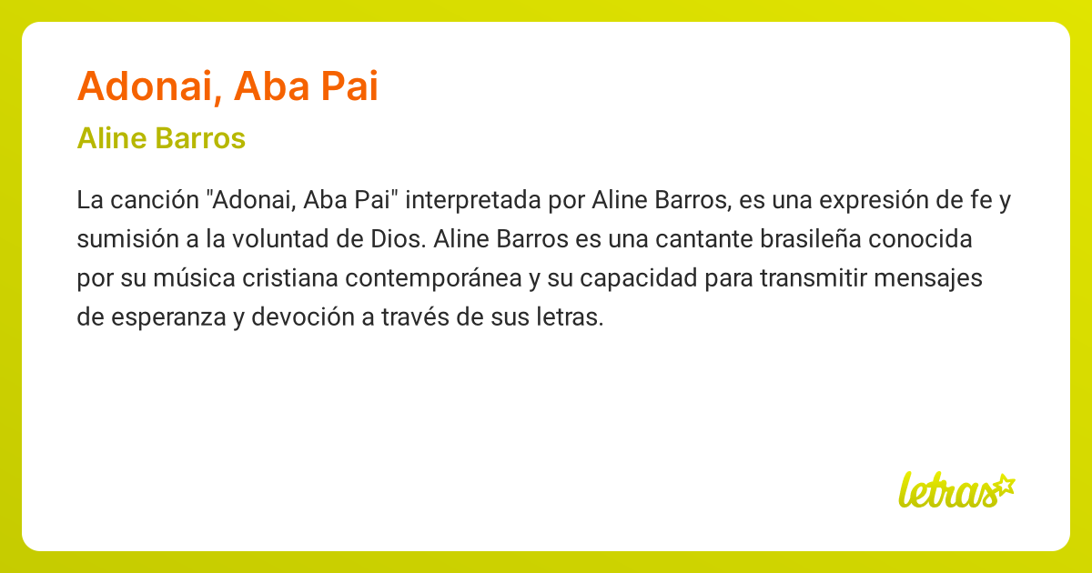 Significado de la canción ADONAI, ABA PAI (Aline Barros) - LETRAS.COM