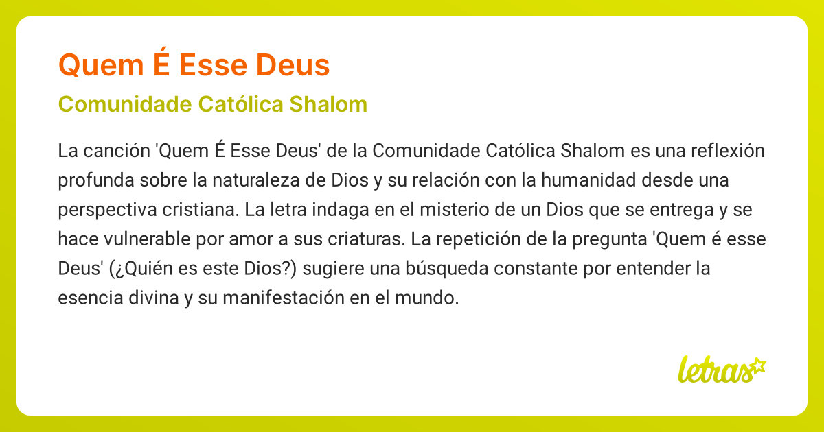 Significado de la canción QUEM É ESSE DEUS (Comunidade Católica Shalom ...