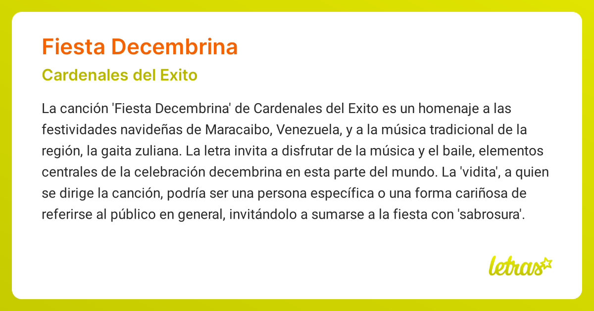 Significado de la canción FIESTA DECEMBRINA (Cardenales del Exito ...