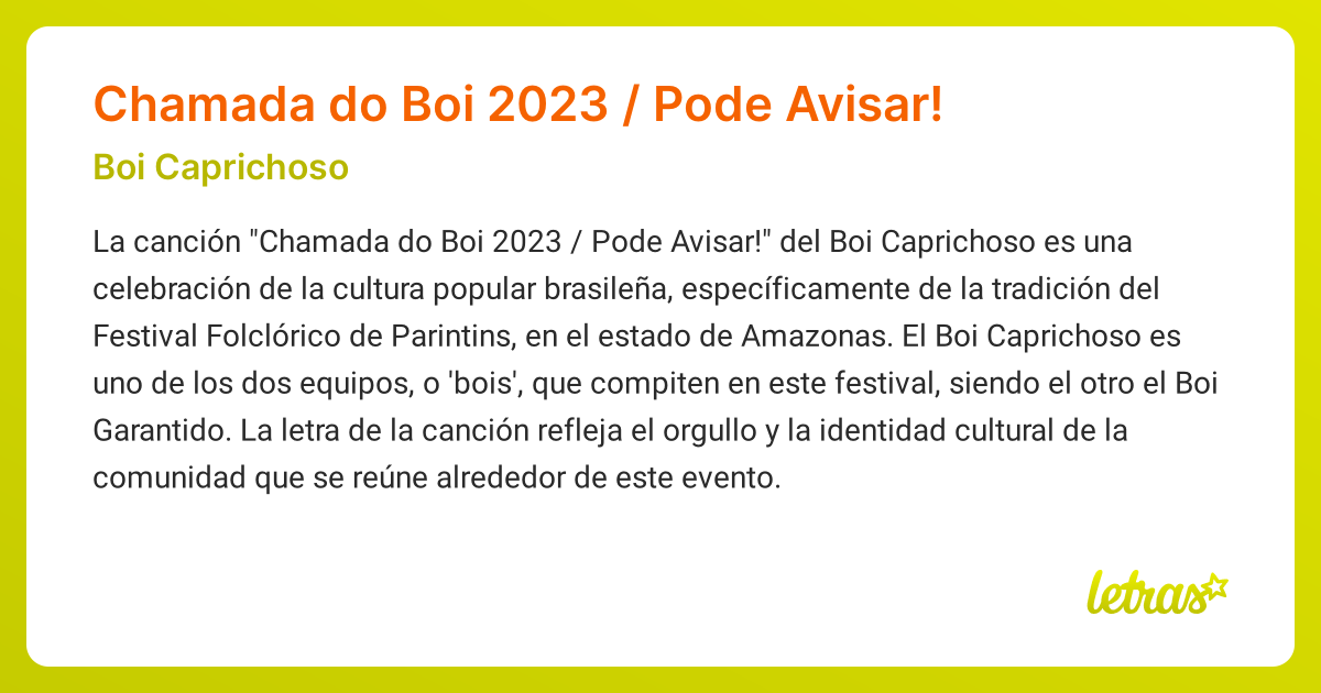 Significado de la canción Chamada do Boi 2023 / Pode Avisar! (Boi ...