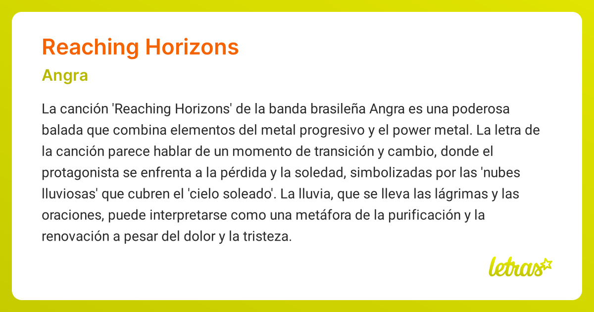 Significado de la canción REACHING HORIZONS (Angra) - LETRAS.COM