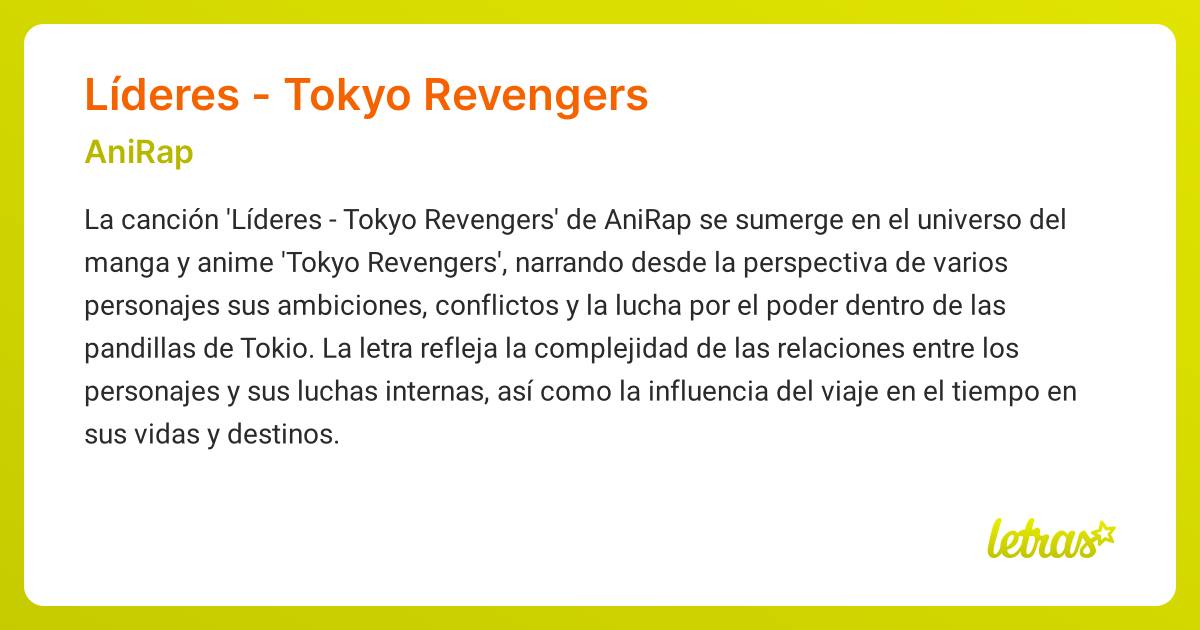 Significado de la canción LÍDERES - TOKYO REVENGERS (AniRap) - LETRAS.COM