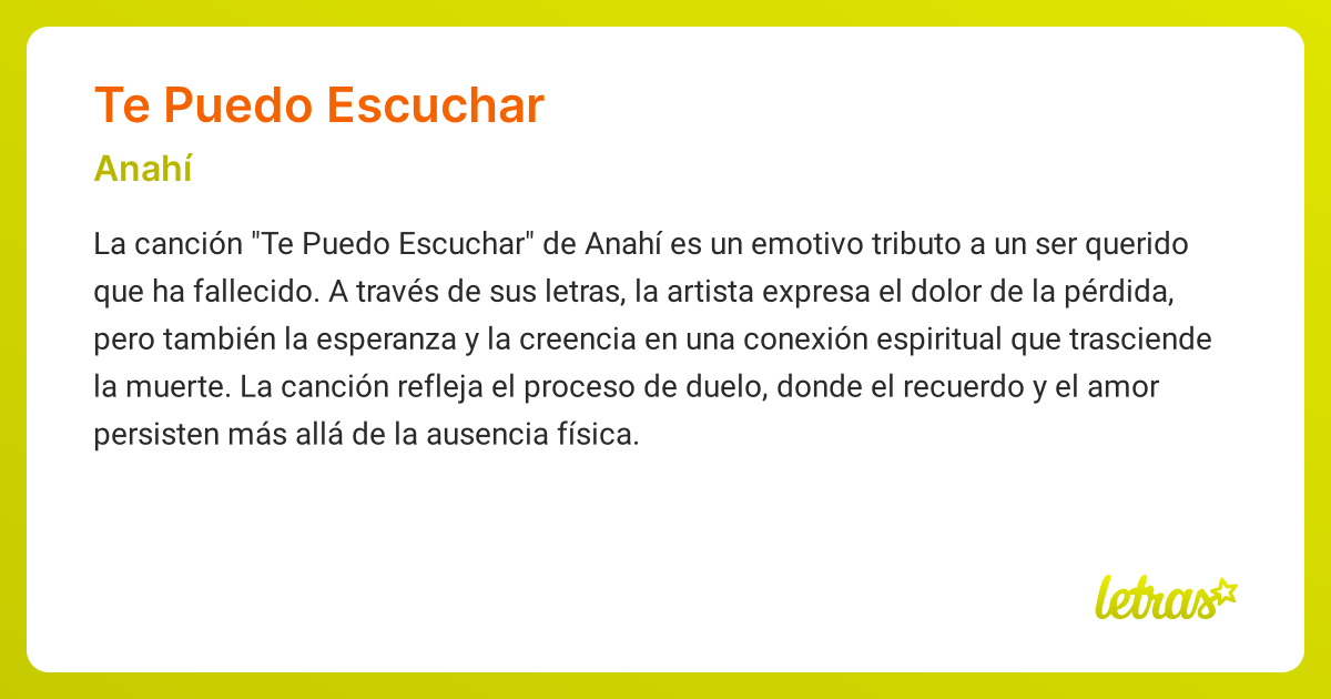 Significado de la canción TE PUEDO ESCUCHAR (Anahí) - LETRAS.COM