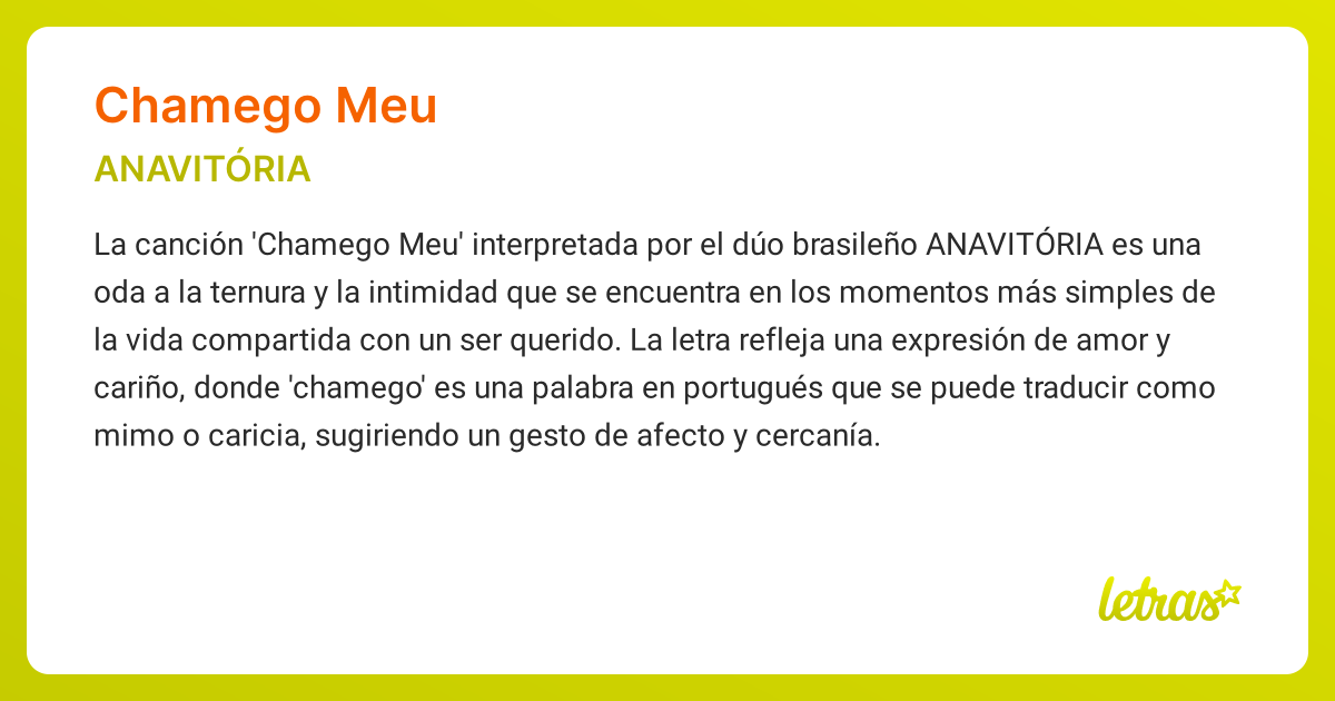 Significado de la canción CHAMEGO MEU (ANAVITÓRIA) - LETRAS.COM