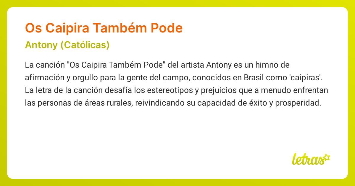 Significado de la canción OS CAIPIRA TAMBÉM PODE (Antony (Católicas ...