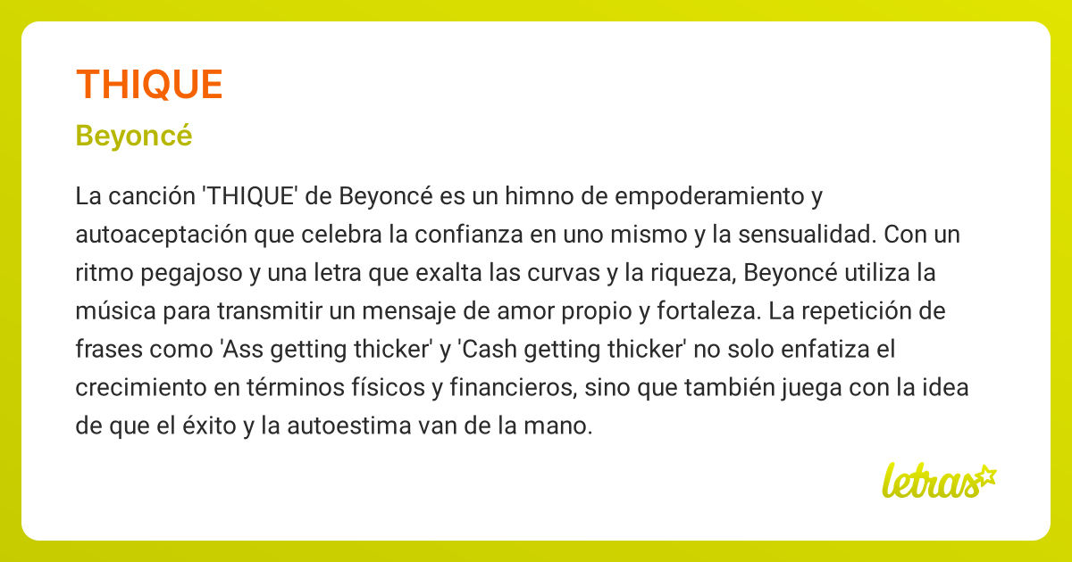 Significado de la canción THIQUE (Beyoncé) - LETRAS.COM