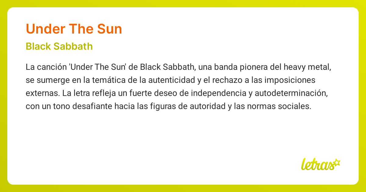 Significado de la canción UNDER THE SUN (Black Sabbath) - LETRAS.COM