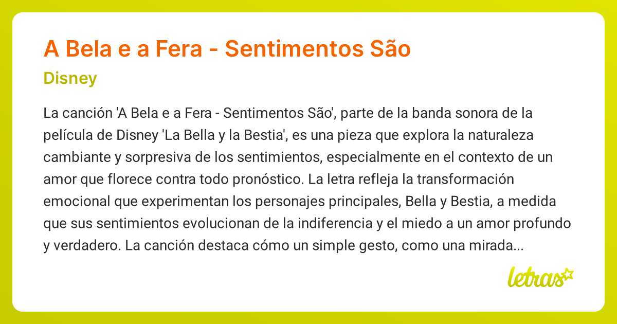 Significado de la canción A Bela e a Fera - Sentimentos São (Disney ...