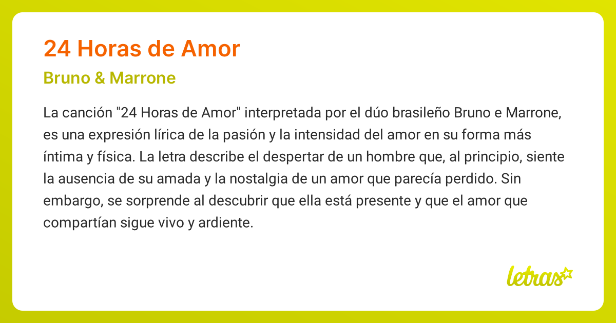 Significado de la canción 24 HORAS DE AMOR (Bruno & Marrone) - LETRAS.COM