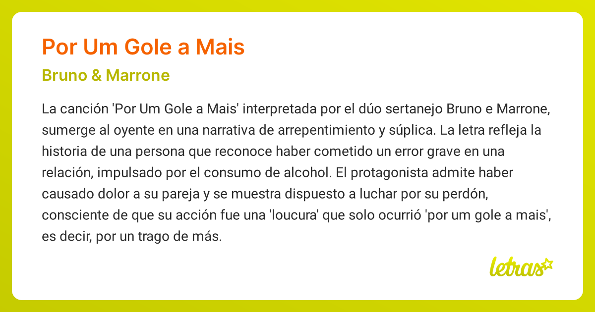 Significado de la canción POR UM GOLE A MAIS (Bruno & Marrone) - LETRAS.COM