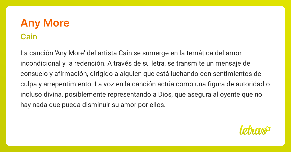 Significado de la canción ANY MORE (Cain) - LETRAS.COM