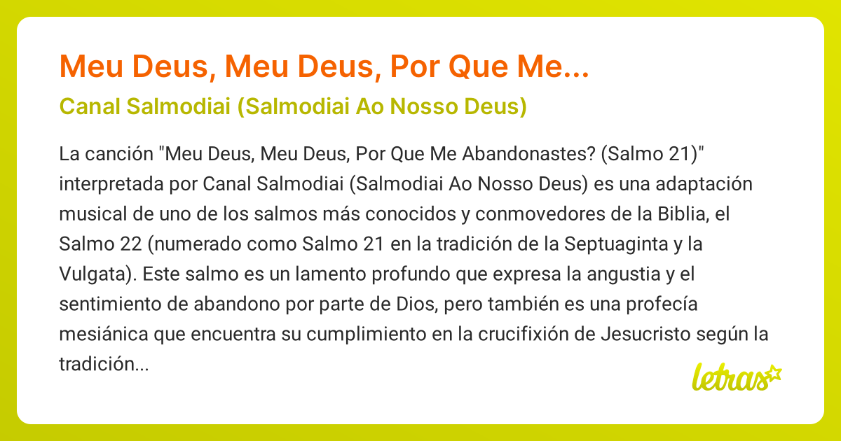 Significado de la canción Meu Deus, Meu Deus, Por Que Me Abandonastes ...