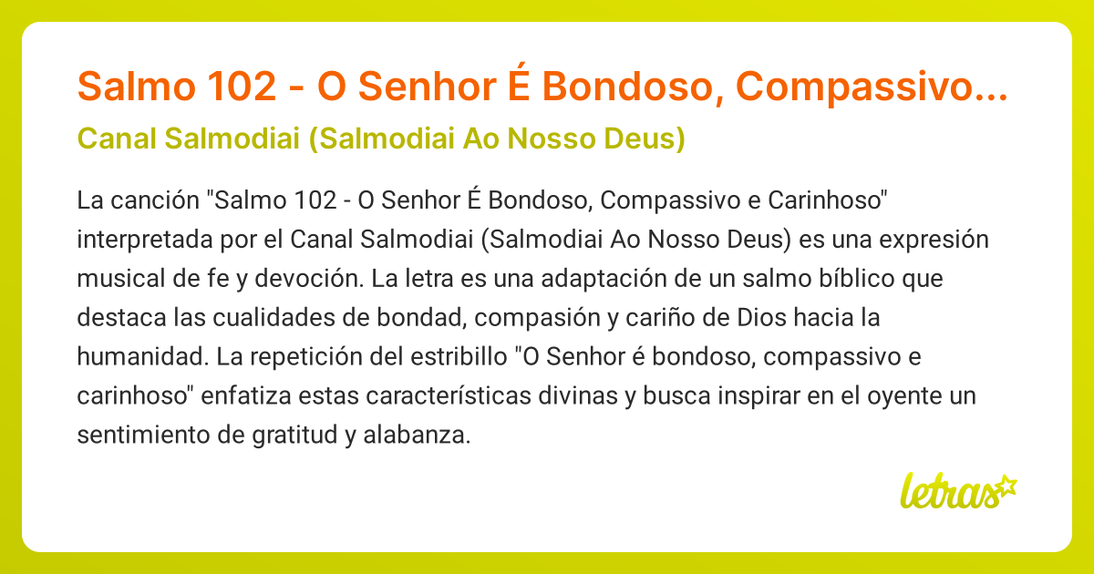 Significado de la canción Salmo 102 - O Senhor É Bondoso, Compassivo e Carinhoso (Canal ...