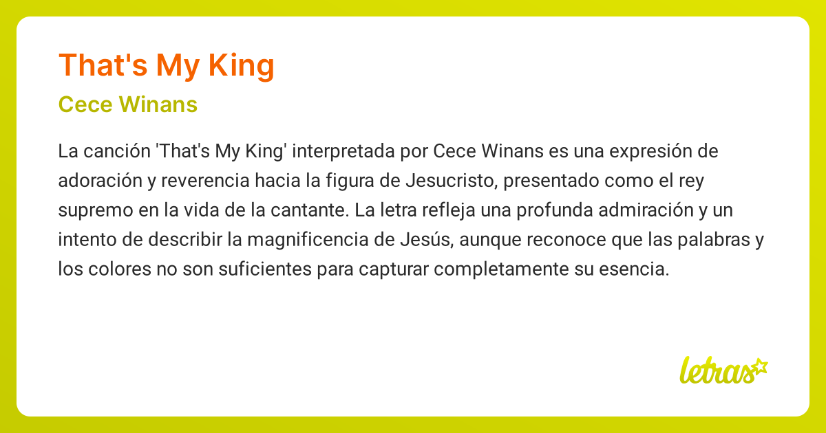 Significado de la canción THAT'S MY KING (Cece Winans) - LETRAS.COM