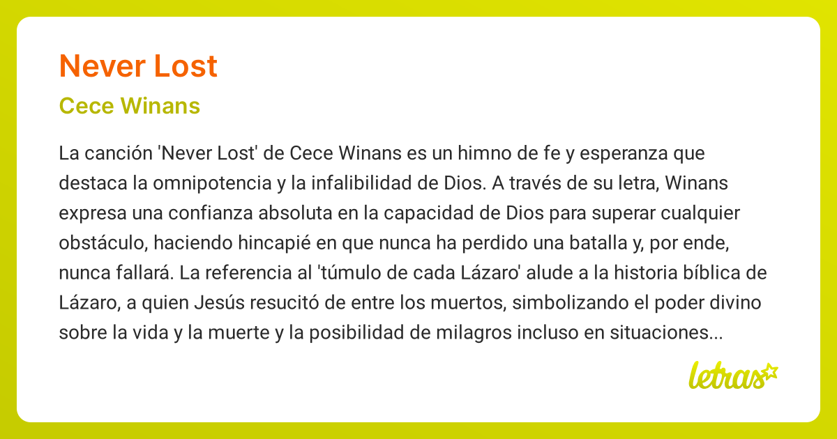 Significado de la canción NEVER LOST (Cece Winans) - LETRAS.COM