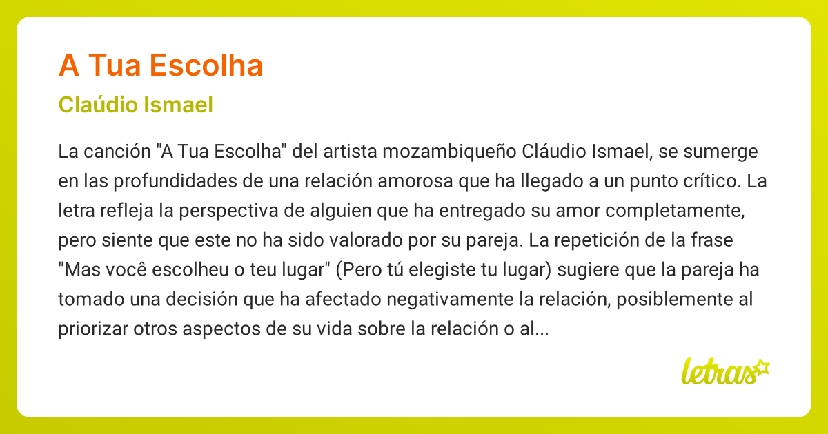 Significado de la canción A TUA ESCOLHA (Claúdio Ismael) - LETRAS.COM