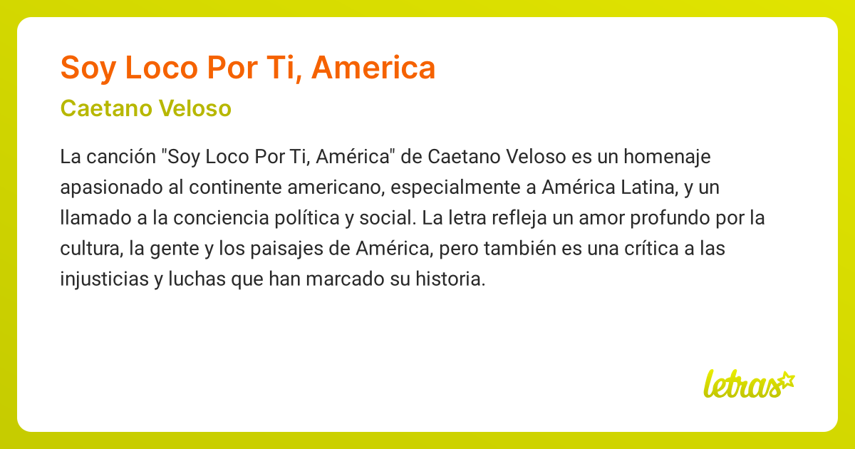 Significado de la canción SOY LOCO POR TI, AMERICA (Caetano Veloso ...