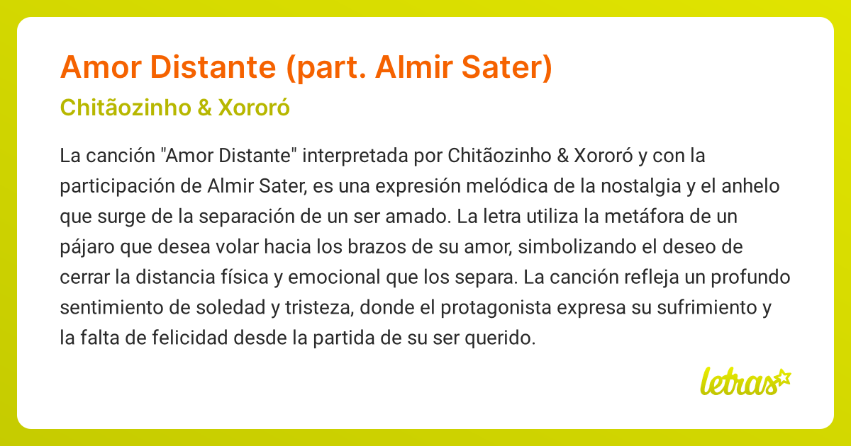 Significado de la canción Amor Distante (part. Almir Sater ...