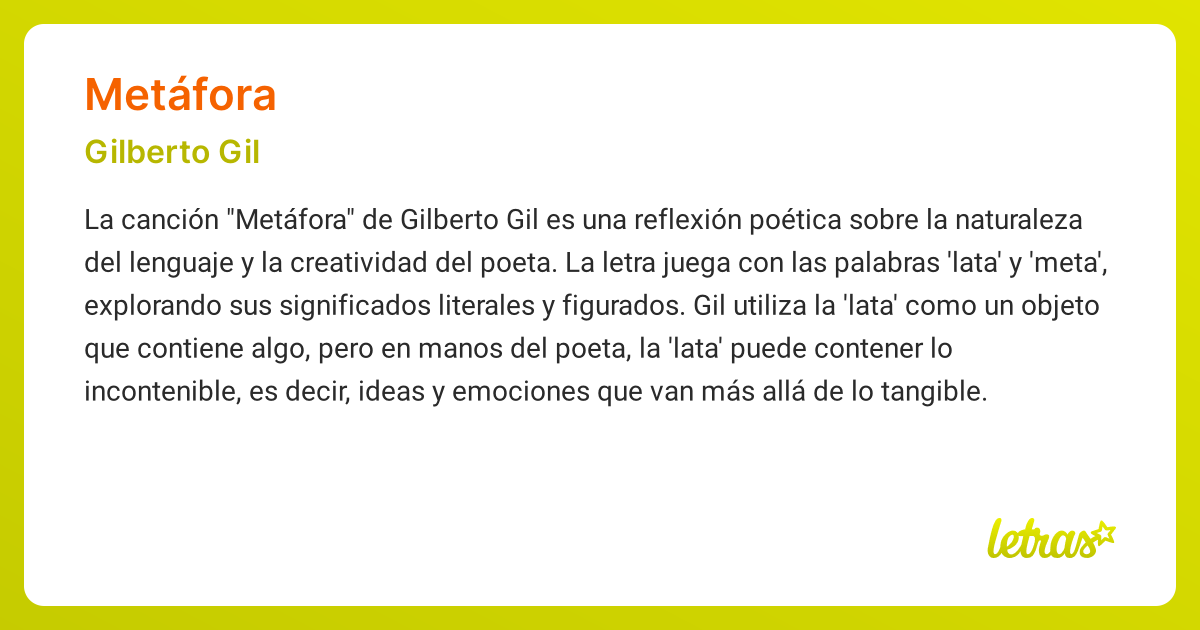 Significado de la canción METÁFORA (Gilberto Gil) - LETRAS.COM