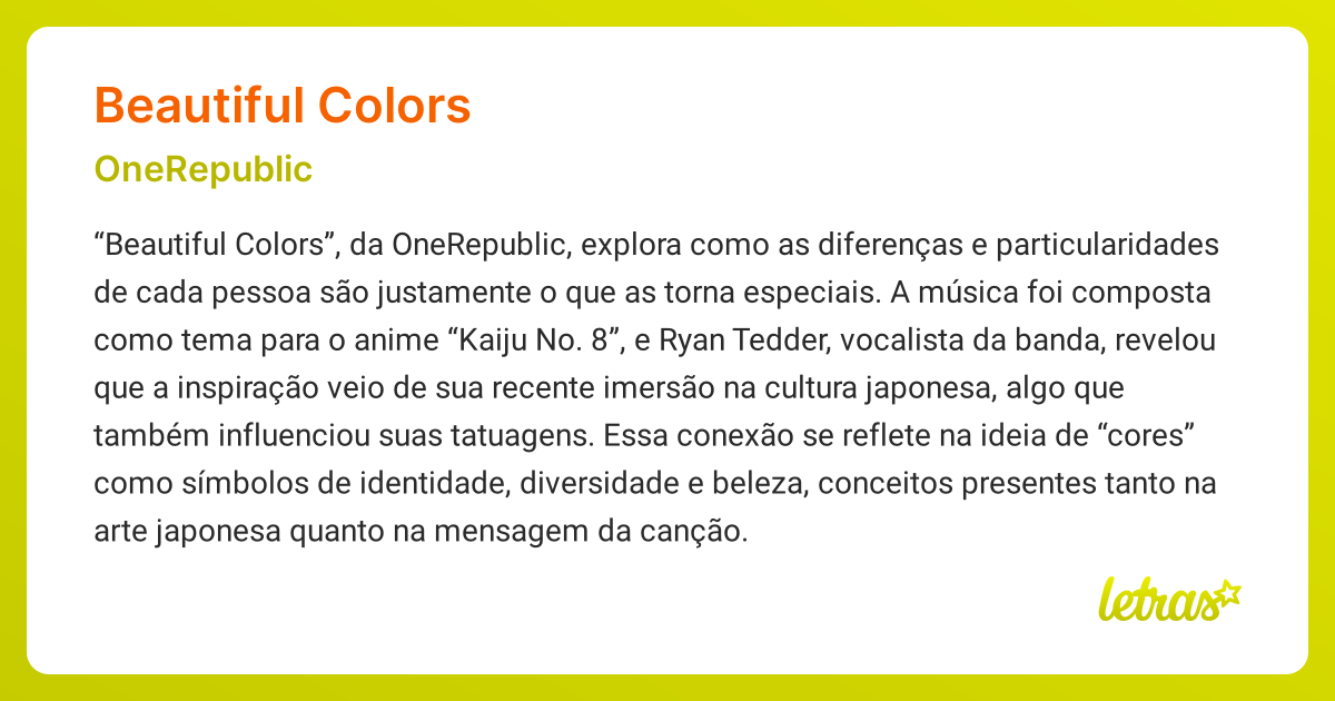 Significado da música BEAUTIFUL COLORS (OneRepublic) - LETRAS.MUS.BR