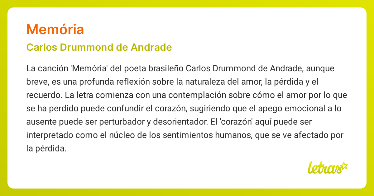 Significado de la canción MEMÓRIA (Carlos Drummond de Andrade) - LETRAS.COM