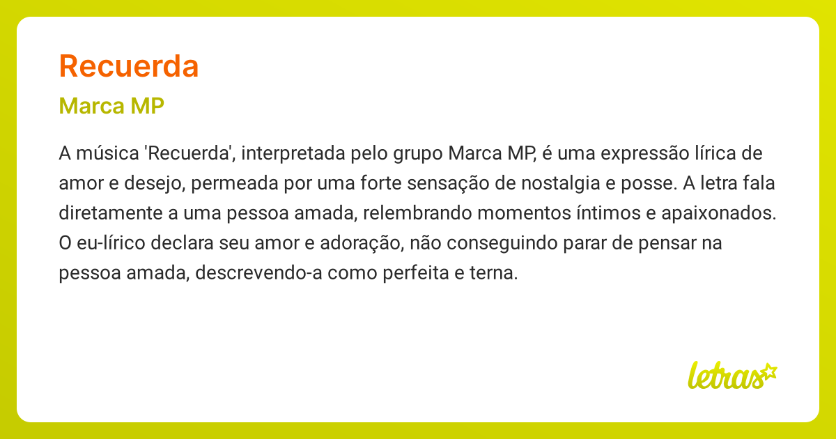 Significado da música RECUERDA (Marca MP) - LETRAS.MUS.BR