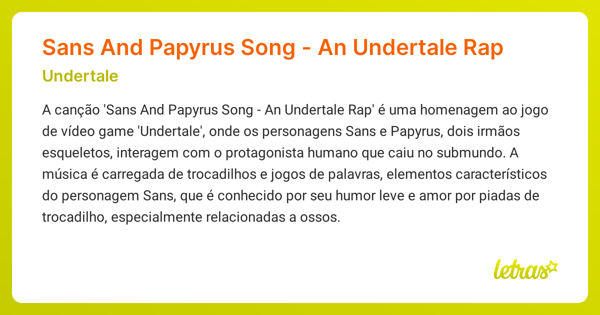 Significado da música Sans And Papyrus Song - An Undertale Rap ...