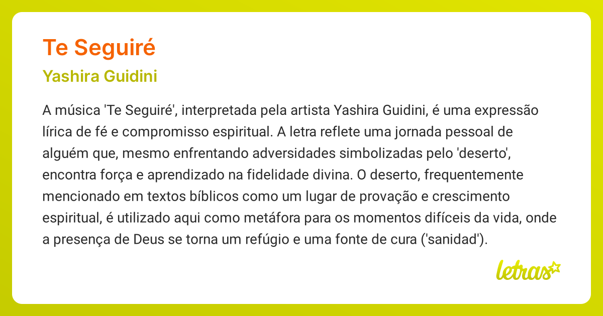 Significado da música TE SEGUIRÉ (Yashira Guidini) - LETRAS.MUS.BR