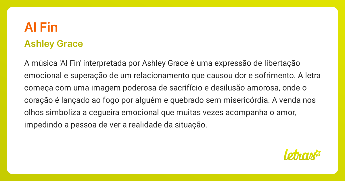 Significado da música AL FIN (Ashley Grace) - LETRAS.MUS.BR