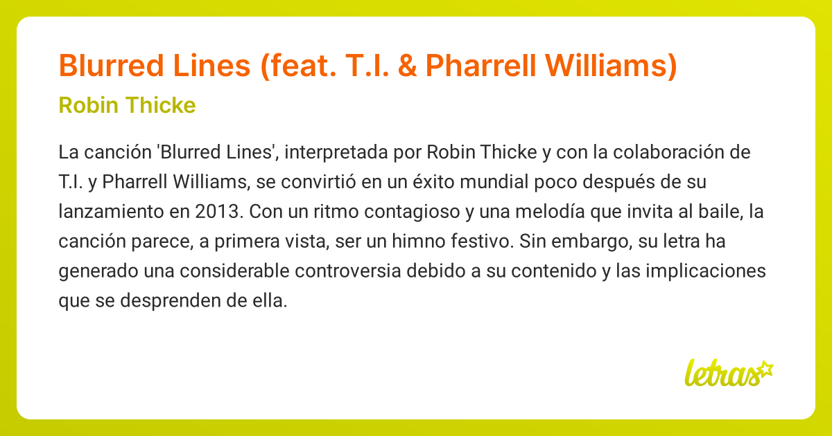 Significado de la canción Blurred Lines (feat. T.I. & Pharrell Williams ...