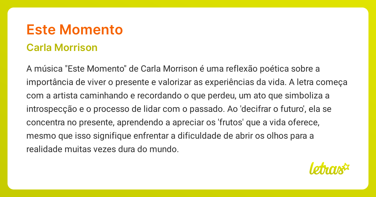 Significado da música ESTE MOMENTO (Carla Morrison) - LETRAS.MUS.BR