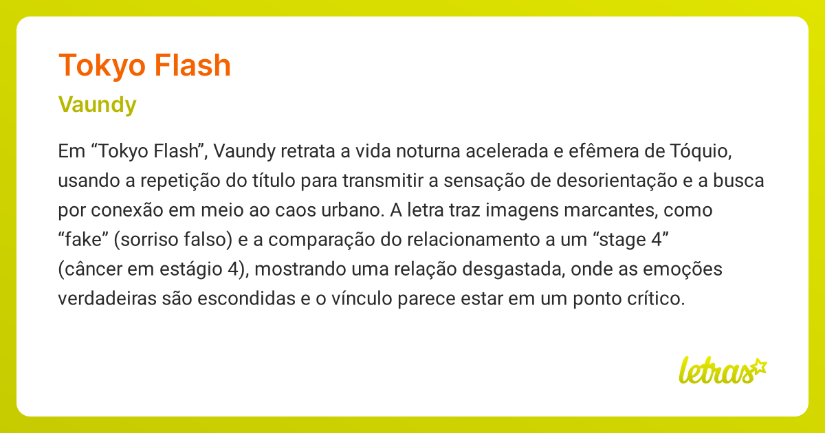 Significado da música TOKYO FLASH (Vaundy) - LETRAS.MUS.BR