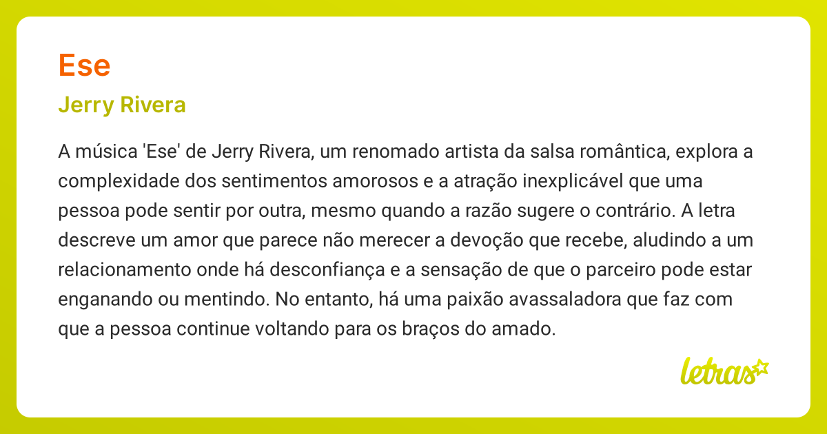 Significado da música ESE (Jerry Rivera) - LETRAS.MUS.BR