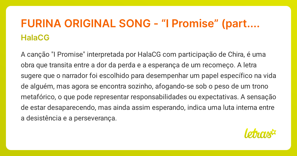 Significado da música FURINA ORIGINAL SONG - “I Promise” (part. Chira ...