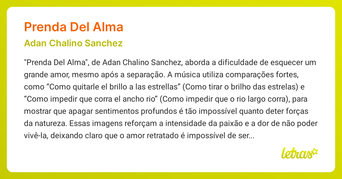 Significado da música PRENDA DEL ALMA (Adan Chalino Sanchez) - LETRAS ...