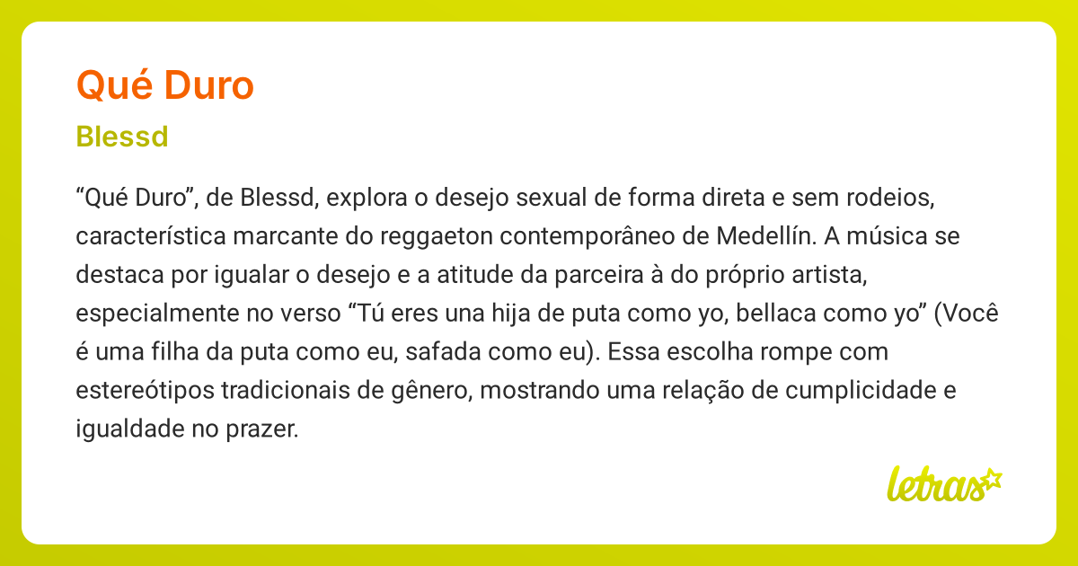 Significado da música QUÉ DURO (Blessd) - LETRAS.MUS.BR