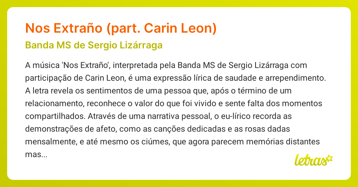 Significado da música Nos Extraño (part. Carin Leon) (Banda MS de ...